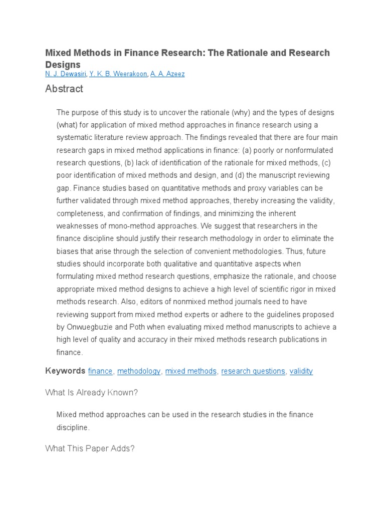 Mixed Methods in Finance Research | PDF | Qualitative Research ...
