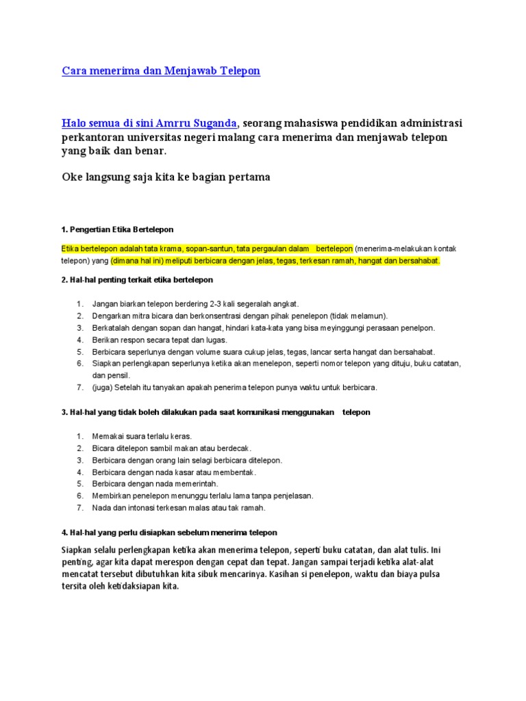 Cara Menerima Telepon Dan Menelepon Yang Baik | PDF