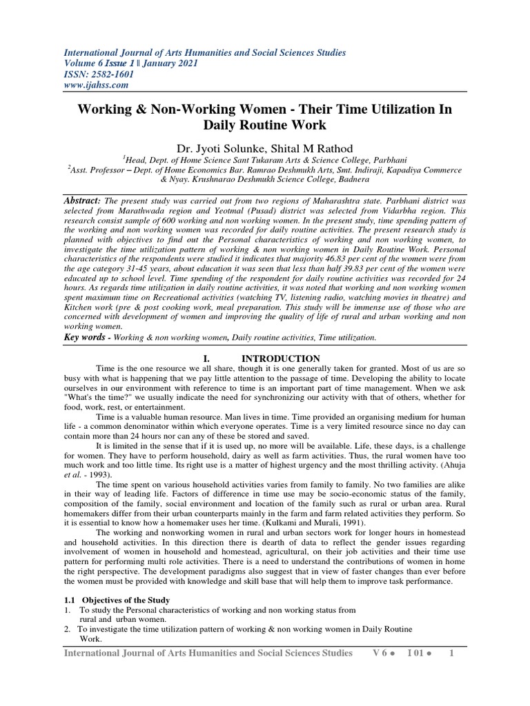 Working & Non-Working Women - Their Time Utilization in Daily Routine ...