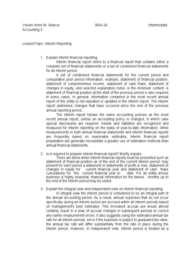 Assignment in Interim Reporting | PDF | Financial Statement | Balance Sheet