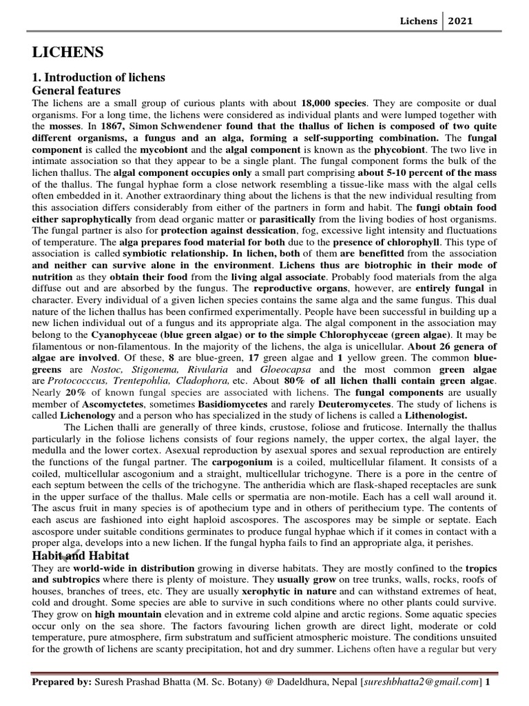 Lichens-Introduction, Classification, Structure, Reproduction and ...