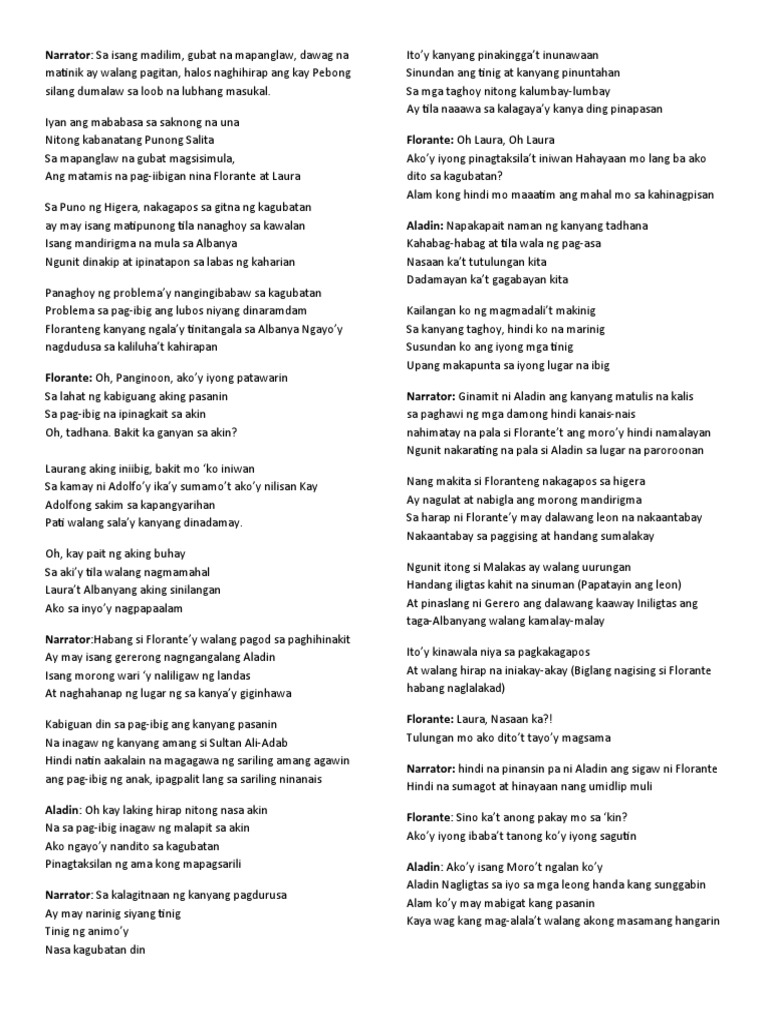 Florante at Laura Script | PDF