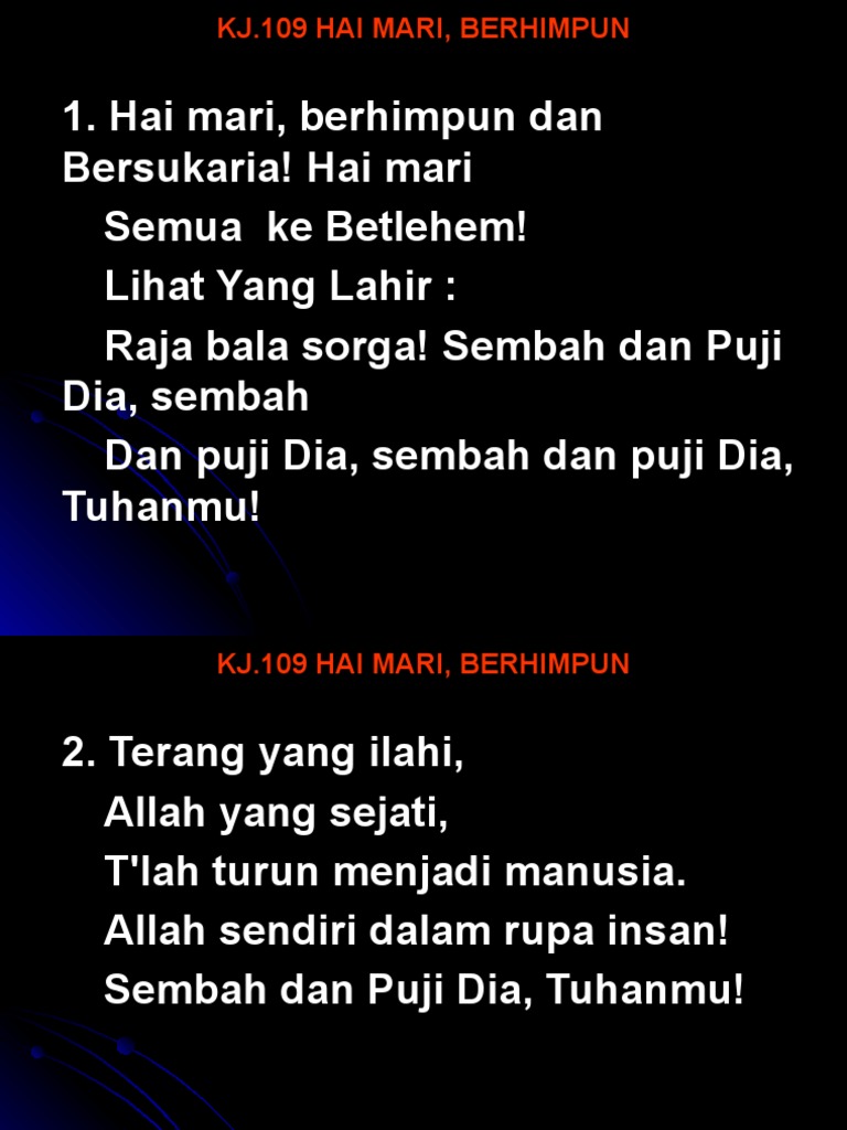 KJ.109: Lagu Natal "Hai Mari, Berhimpun" | PDF | Agama & Spiritualitas