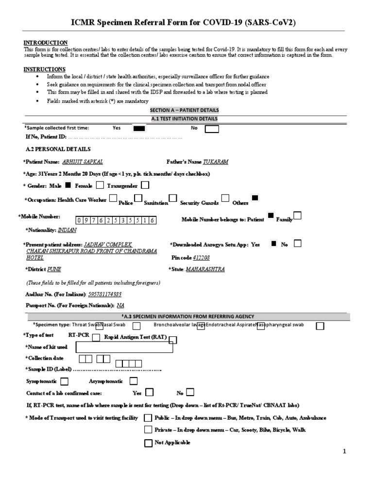 ICMR Revised SRF For Covid Test | PDF | Diseases And Disorders ...