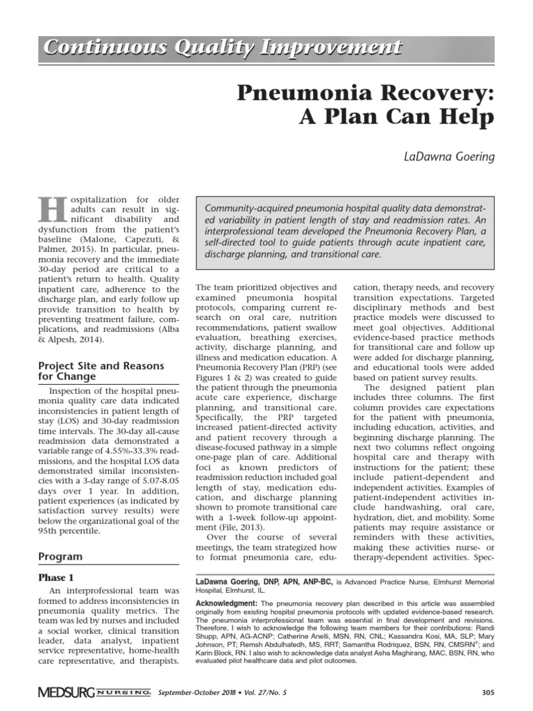 Pneumonia Recovery: A Plan Can Help: Continuous Quality Improvement ...