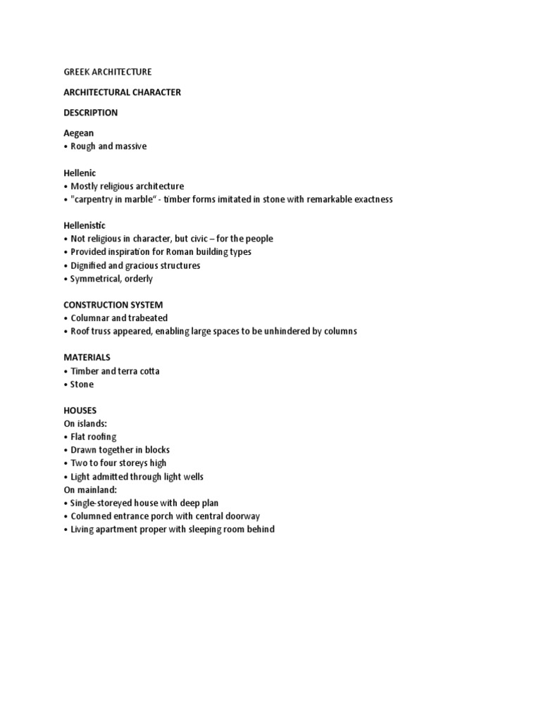 Architectural Character Description Aegean | PDF