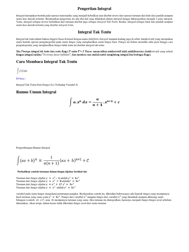 Integral Tentu Dan Tak Tentu | PDF | Metode & Bahan Ajar