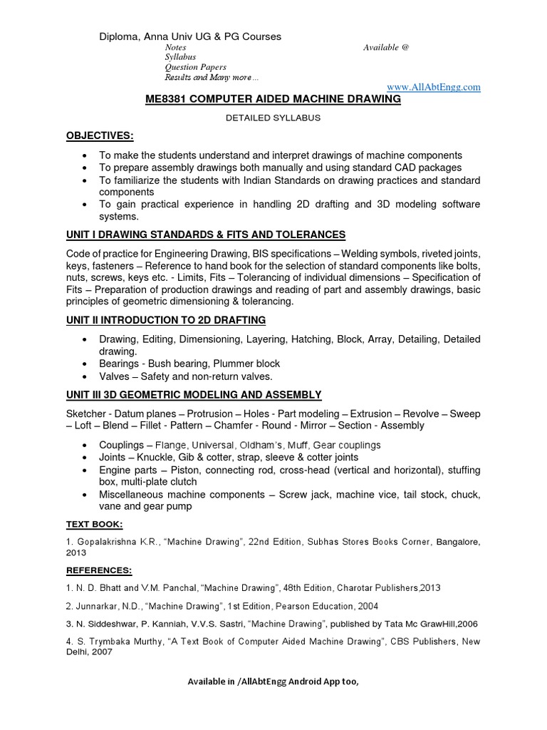 Me8381 Computer Aided Machine Drawing | PDF | Machines | Engineering ...