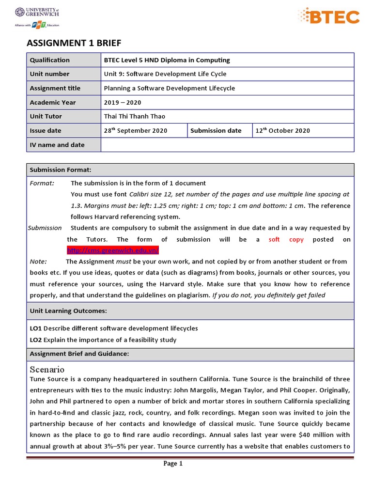 Unit 9.assignment Brief 1 SDLC | PDF | Software Development Process | Feasibility Study