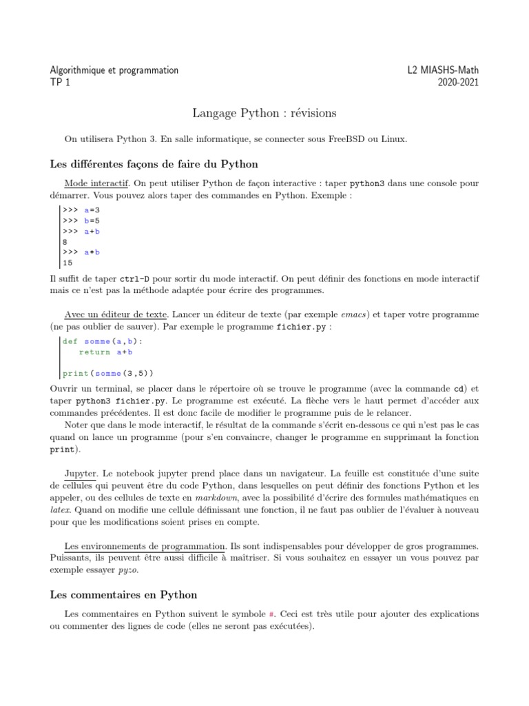 TP 1 | PDF | Python (Langage de programmation) | Programme informatique