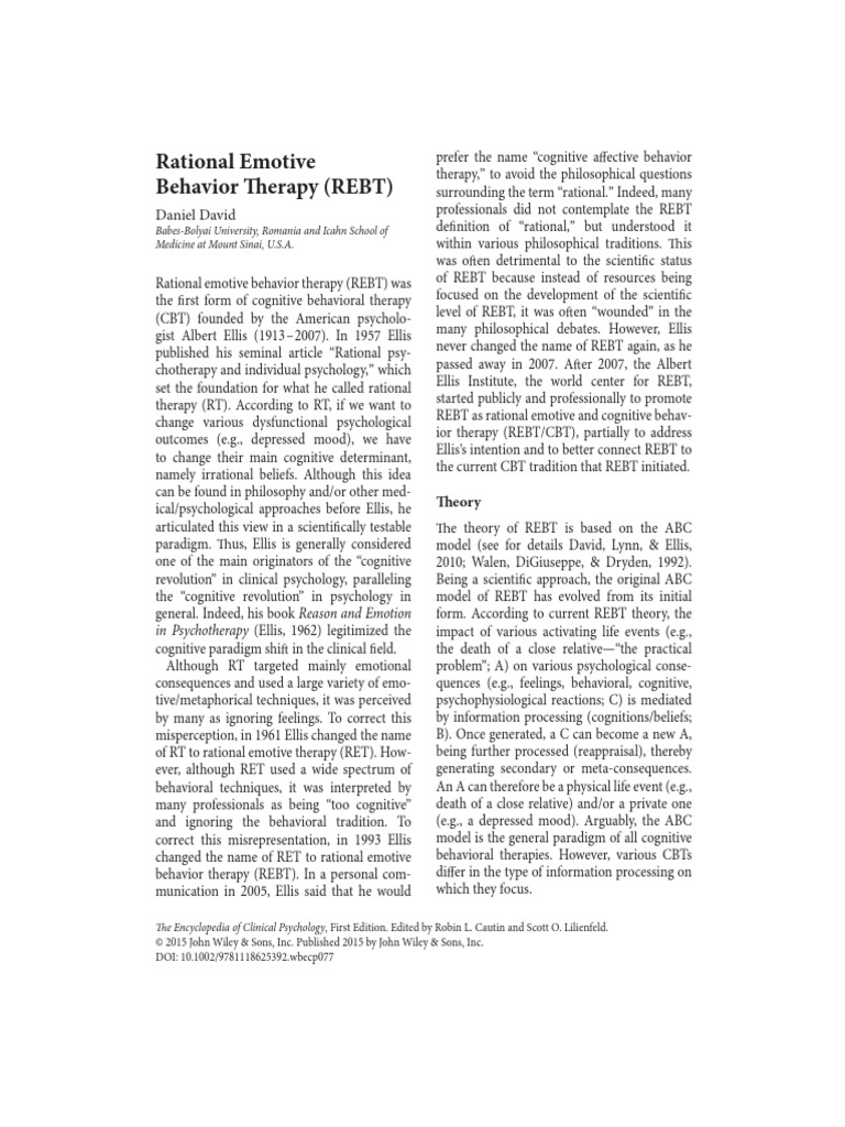 Rational Emotive Behavior Therapy (REBT) : Daniel David | PDF ...