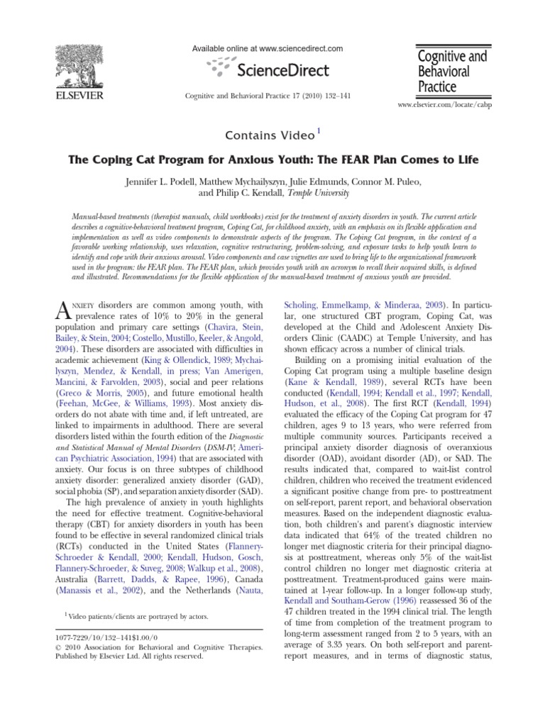 The Coping Cat Program For Anxious Youth | PDF | Cognitive Behavioral ...