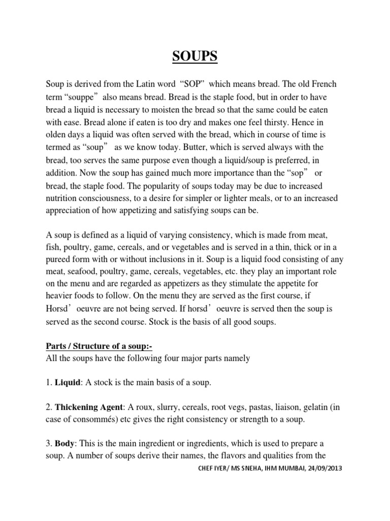 Soups: Parts / Structure of A Soup | Download Free PDF | Soup | Shellfish