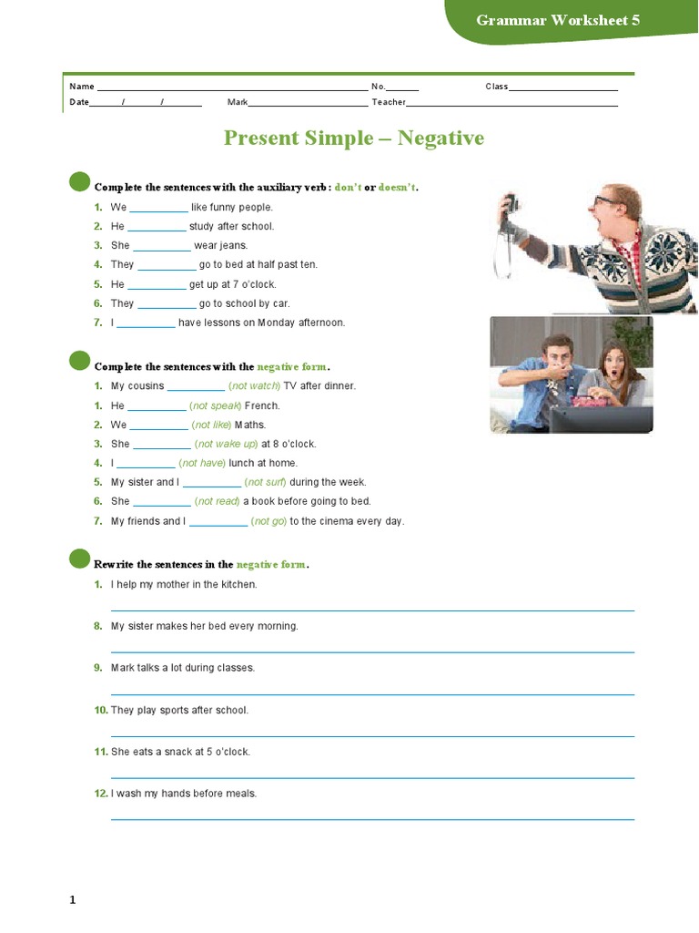 Present Simple Negative Grammar Worksheet | PDF