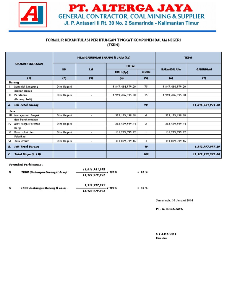 FORMULIR REKAP TKDN | PDF