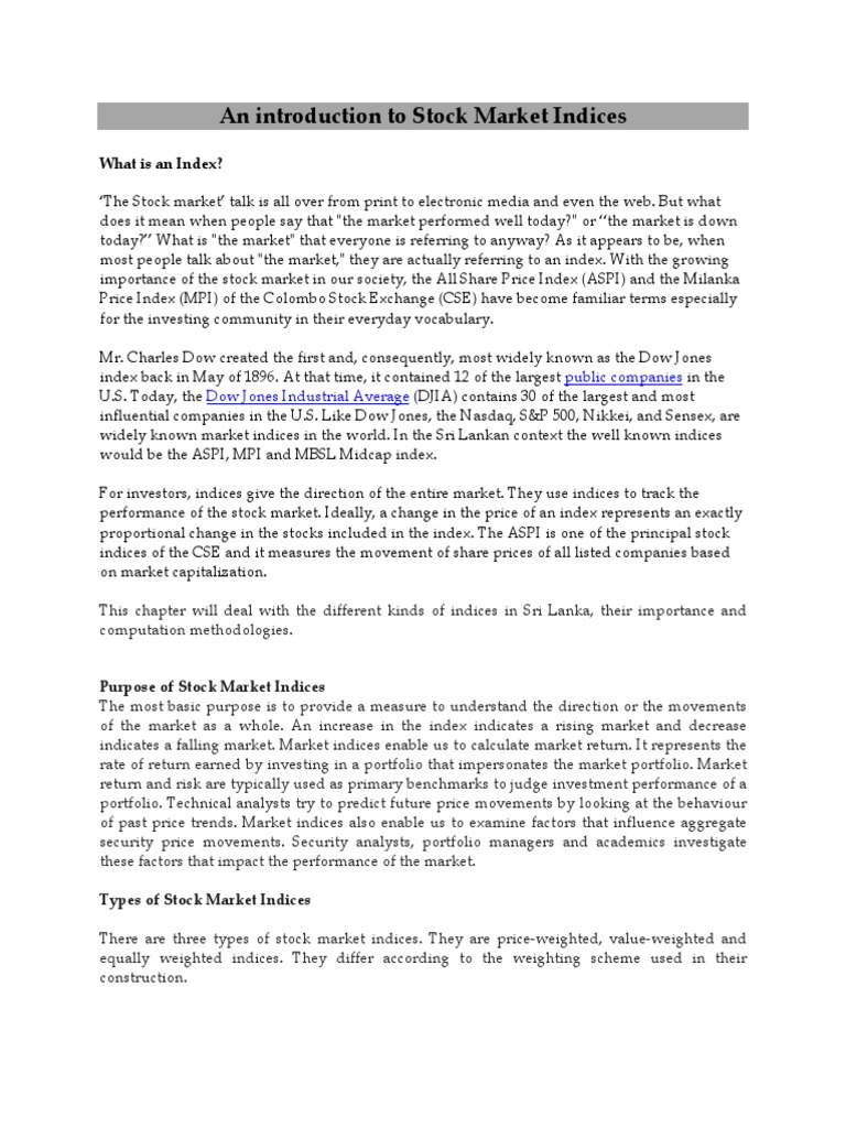 Overview of Sri Lankan Stock Indices | PDF | Stock Market Index | Dow ...