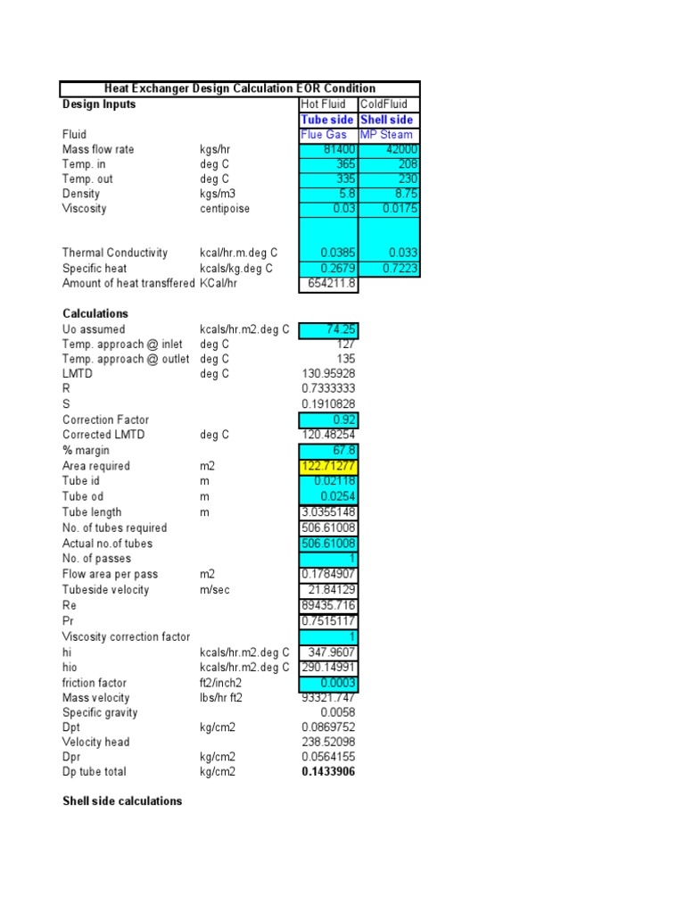 Heat Exchanger Design Calculation EOR Condition Design Inputs | PDF ...