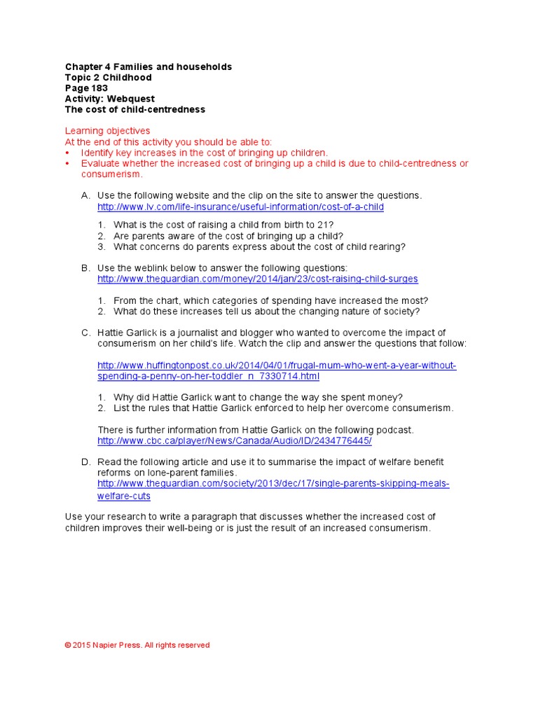 Chapter 4 Families and Households Topic 2 Childhood Activity: Webquest ...
