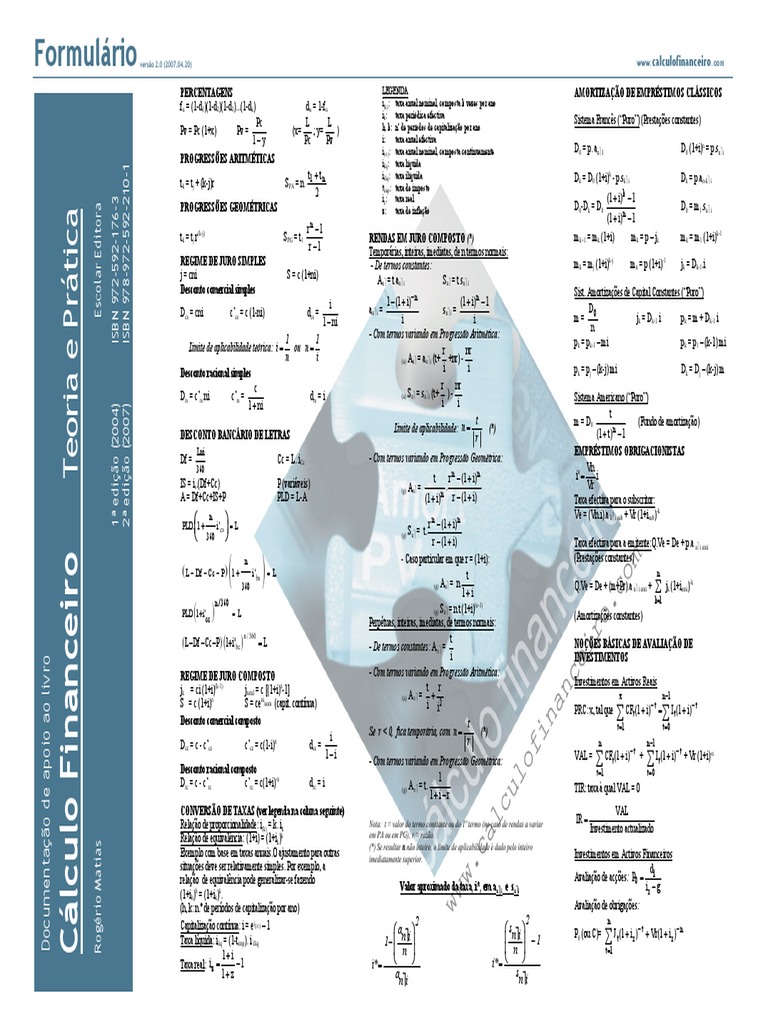 Formulario Calculo Financeiro | PDF | Juros | Cálculo