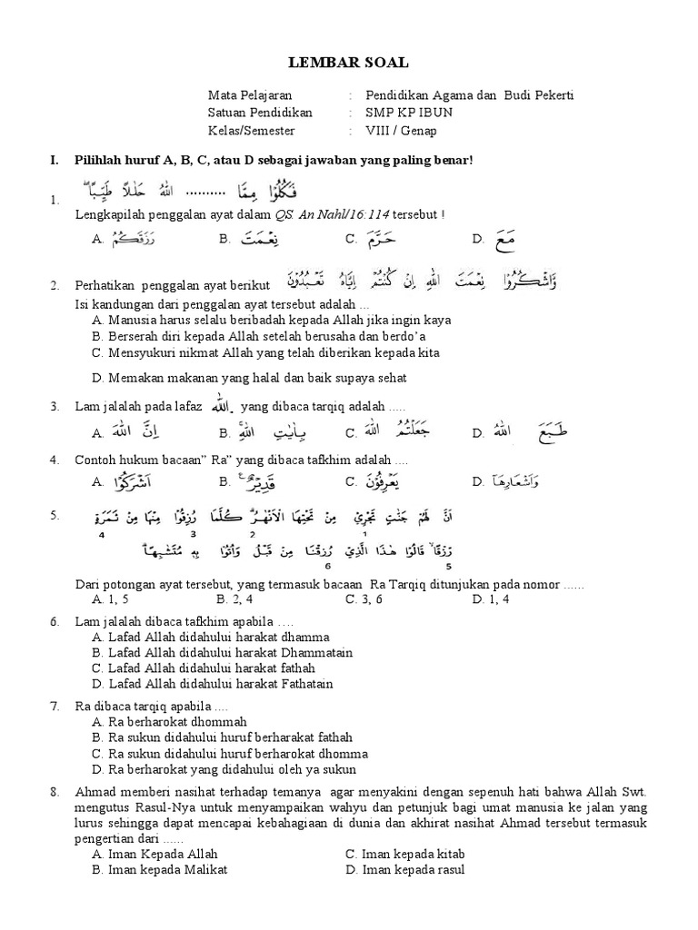 Soal Pat Pai Kelas 8 2021 | PDF