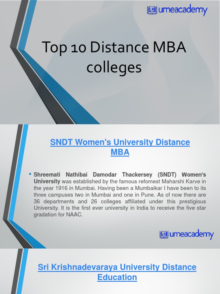 Top 10 Distance MBA Colleges | PDF | Educational Stages | Higher Education