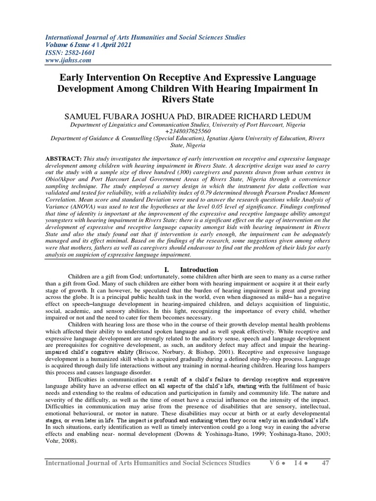 Early Intervention On Receptive and Expressive Language Development ...