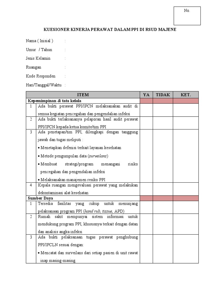Kuesioner Kinerja Perawat Dalam PPI | PDF