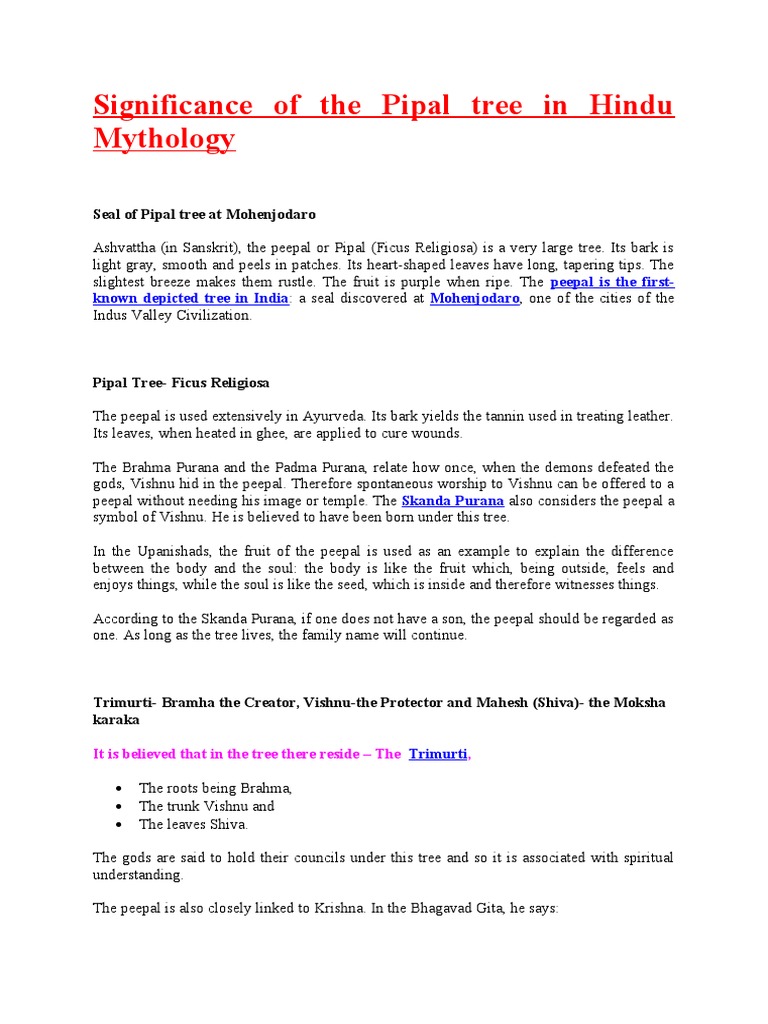 Significance of The Pipal Tree in Hindu Mythology | PDF | Vishnu ...