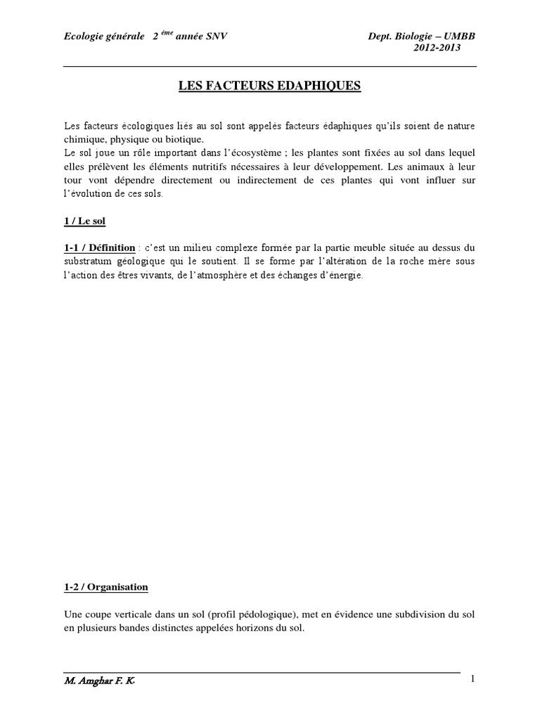 Facteurs édaphiques et leur influence | PDF | Sol (pédologie) | Organismes