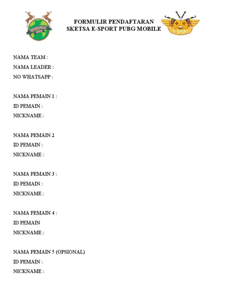 Formulir Pendaftaran Pubg | PDF