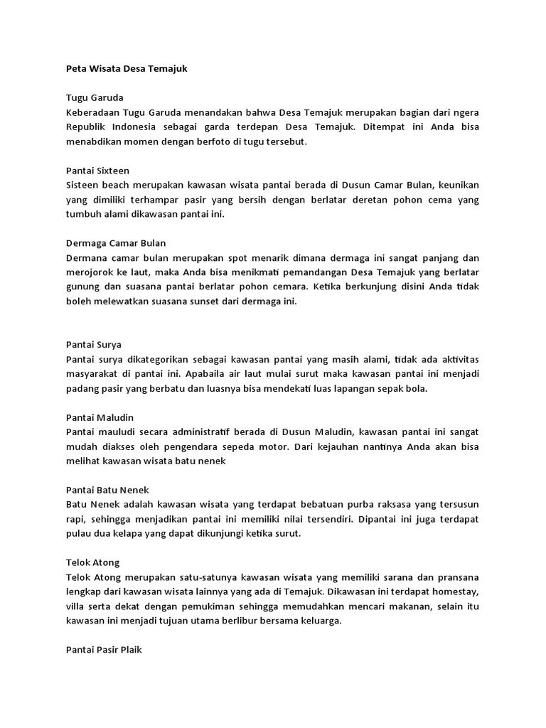 Destinasi Wisata Desa Temajuk | PDF