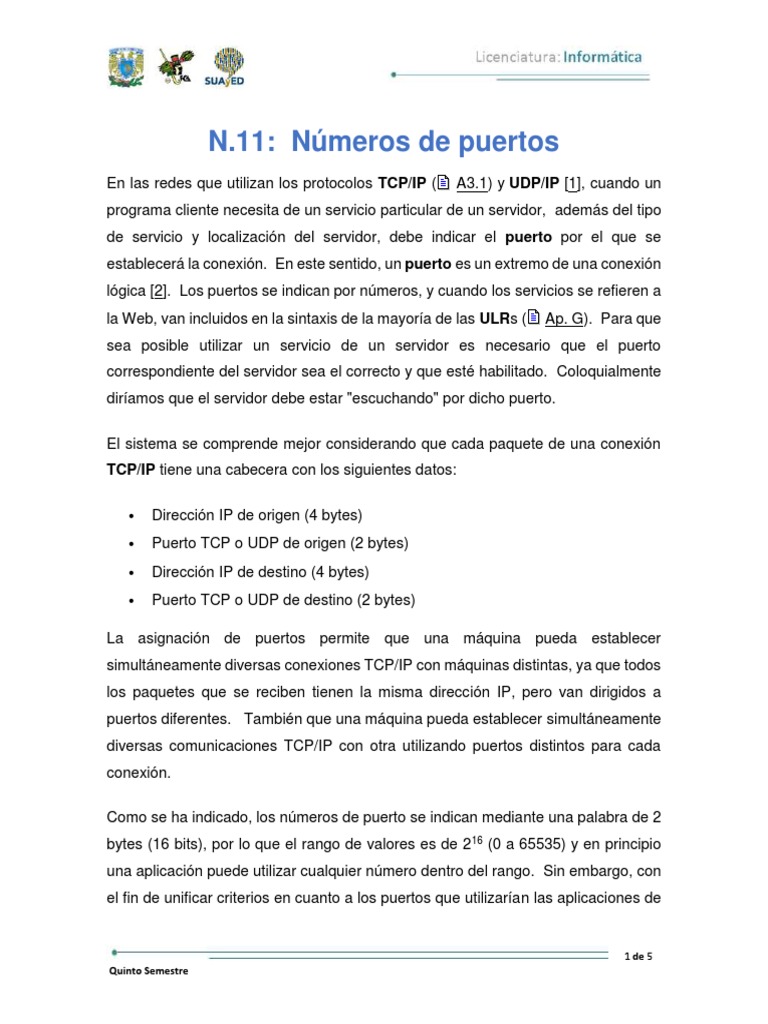 Números de Puertos | PDF | Protocolos de internet | Dirección IP
