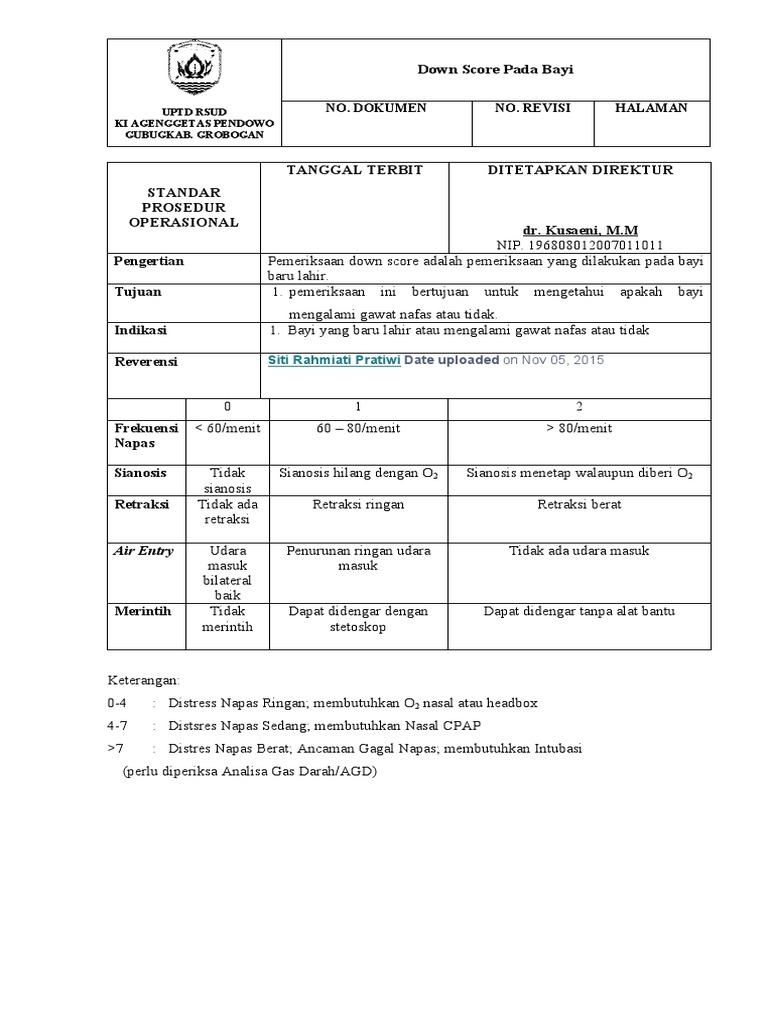 SOP Menghitung Down Score Pada Bayi | PDF