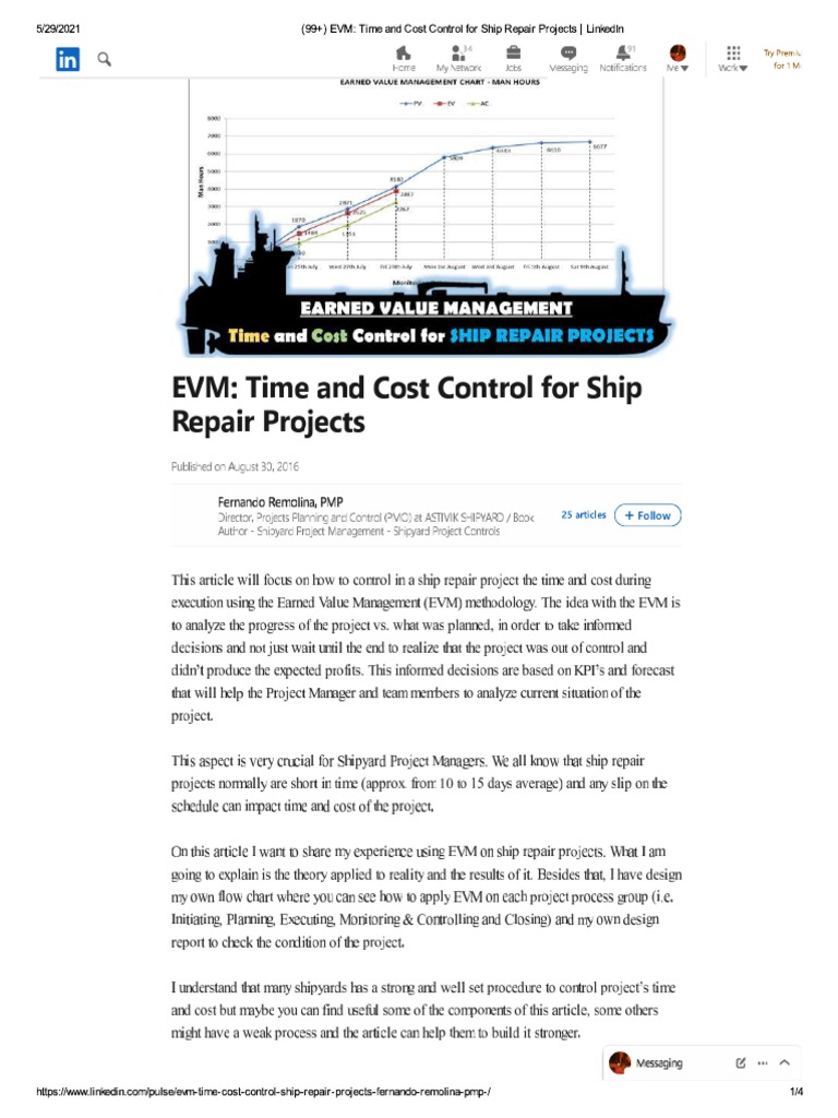 EVM Time Cost Control Ship Repair Project | PDF