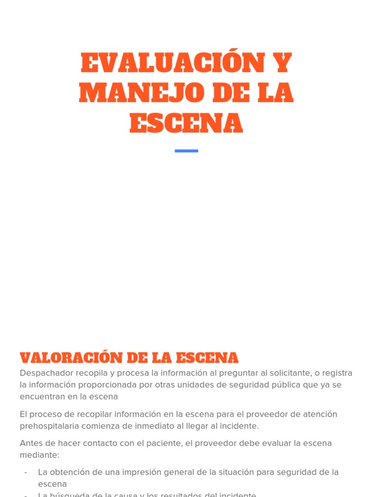 Evaluación y Manejo de La Escena | PDF | Lesión | Fisiología Evaluación y Manejo de La Escena | PDF | Lesión | Fisiología