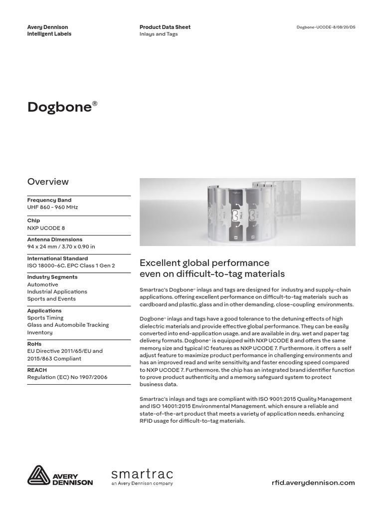 Datasheet Dogbone UCODE 8 | PDF | Radio Frequency Identification | Science