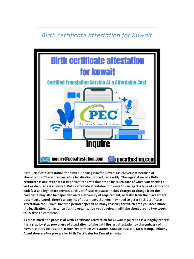 Birth Certificate Attestation For Kuwait | PDF | Finance & Money ...