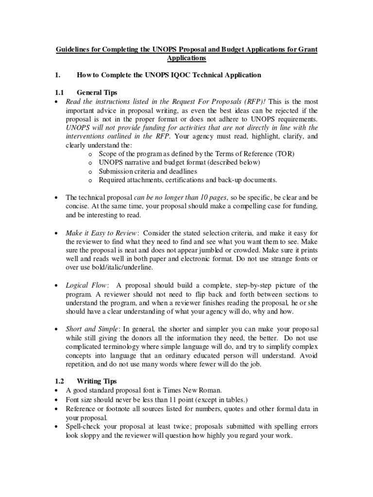 Guidelines For UNOPS Proposal and Budget Applications Short-Annex IV ...