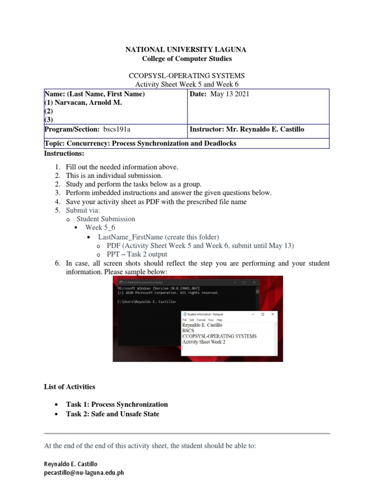 Narvacan - Week 5 - 6 Concurrecy - Processes Synchronization and Deadlocks | PDF | Process ...