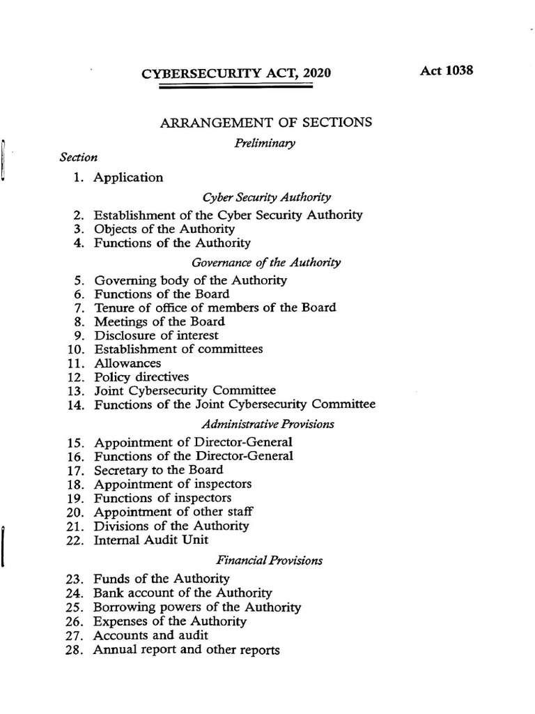 Cybersecurity Act, 2020 Act, 1038 | PDF