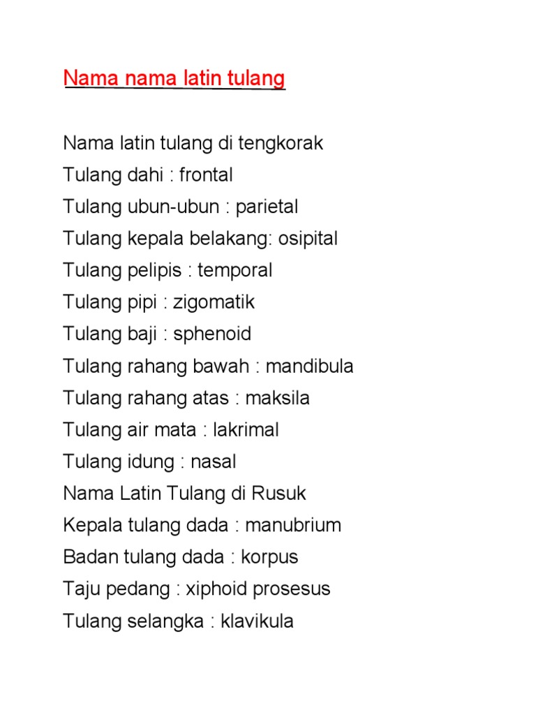 Nama Nama Latin Tulang Dan Otot | PDF