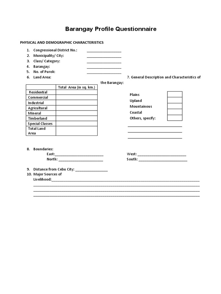 Barangay Profile Questionnaire | PDF