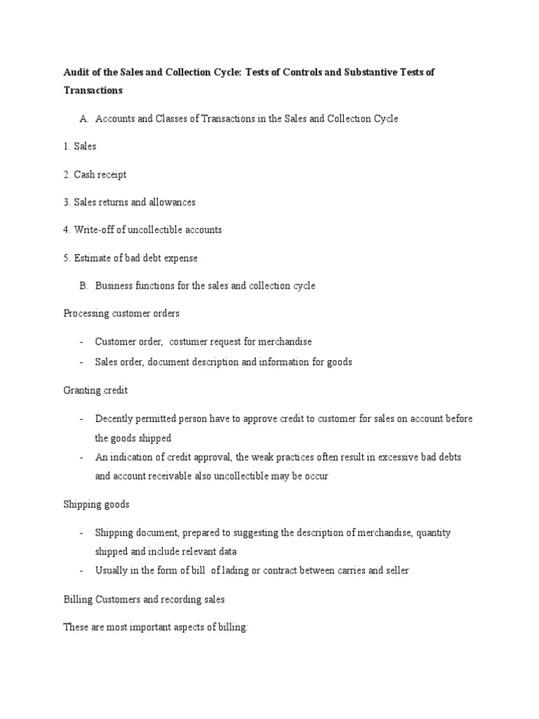 Sales and Collection Cycle Audit Guide | PDF | Invoice | Receipt