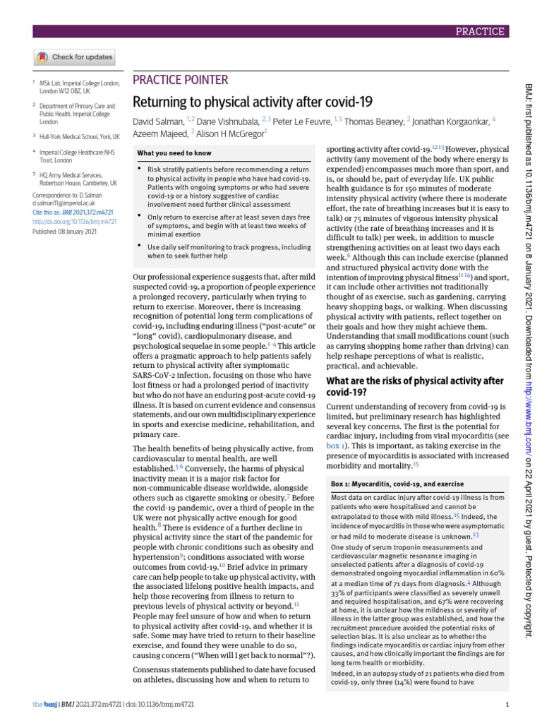 Returning To Physical Activity After Covid-19 | PDF | Physical Therapy ...