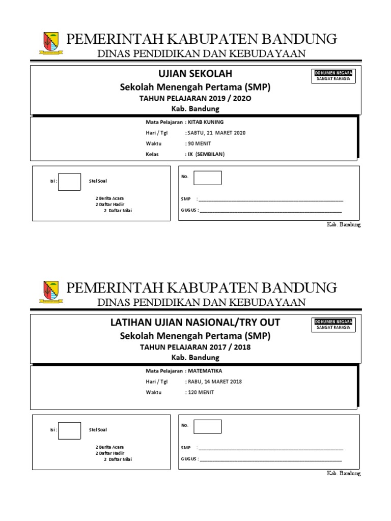 Cover Blangko Ulangan - Docx SAMPUL SOAL | PDF