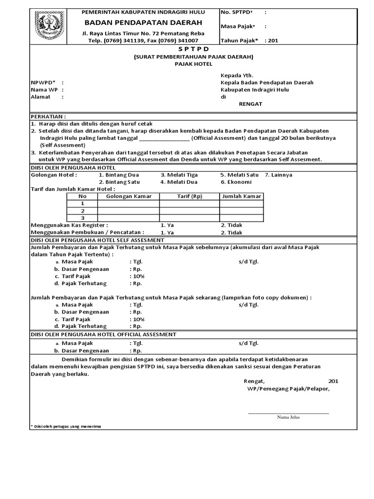 SPTPD Pajak Hotel | PDF