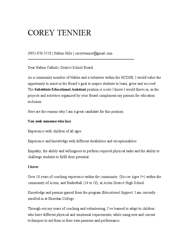 Cover Letter Corey Tennier | PDF