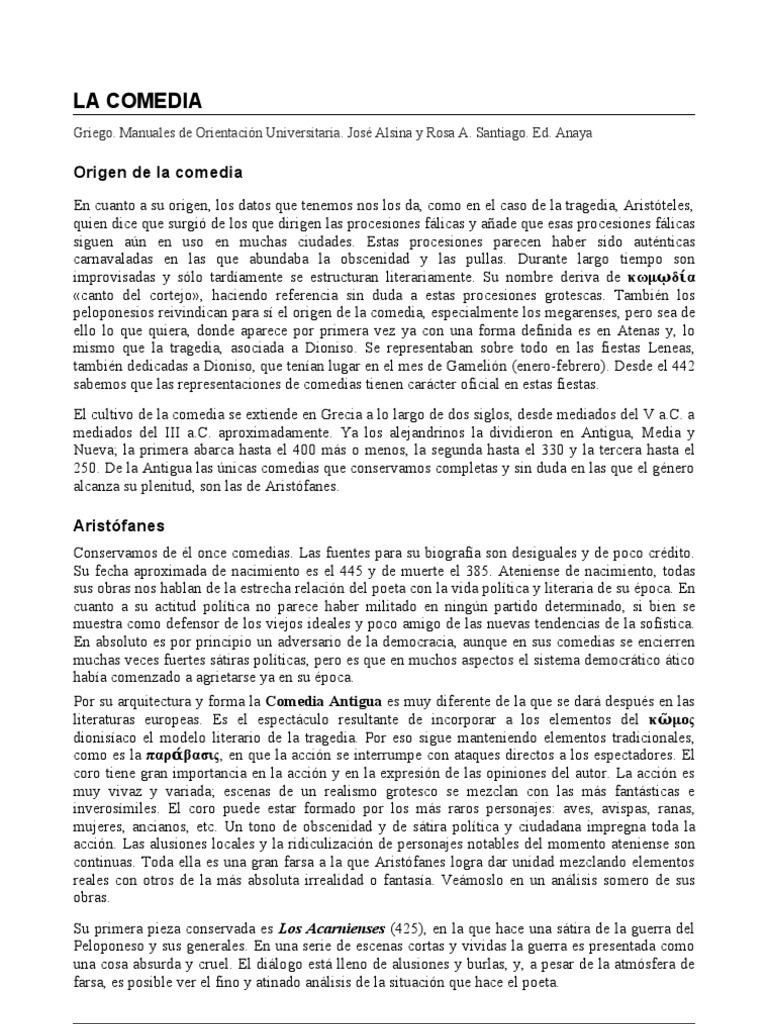 La Comedia | PDF | Comedia | Aristófanes