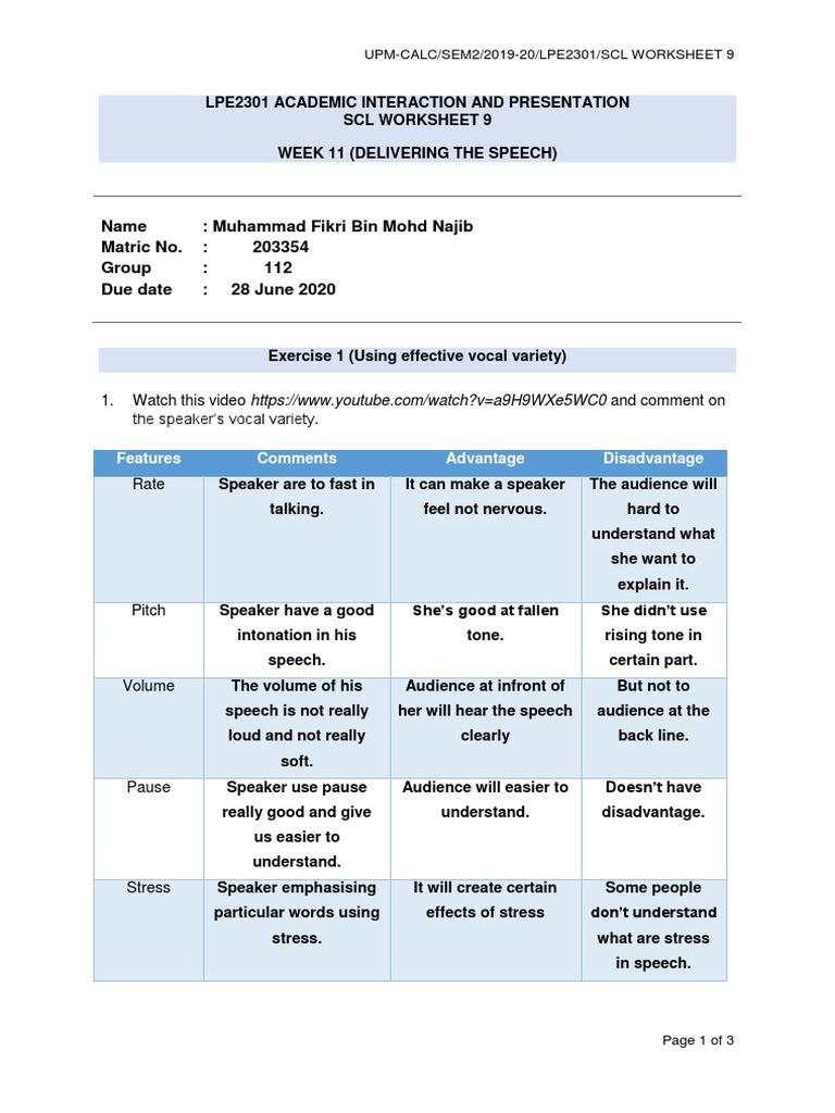 Lpe2301 Scl Worksheet 9 Sem2 19 20 28 June 2020 Pdf Speech
