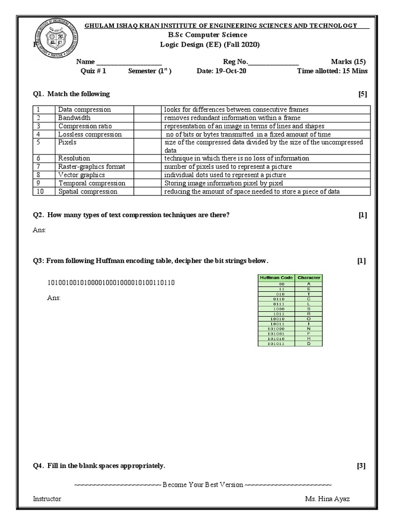 CS Quiz 1 | PDF | Data Compression | Computer Science